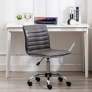 BTEXPERT Home Gray Swivel Mid Back Armless Ribbed Designer Task Faux Leather Soft Upholstery Office Chair