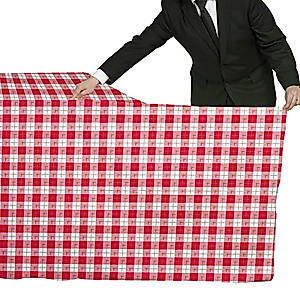 Gatherfun 3PCS Red White Gingham Rectangular Waterproof Tablecloth 54X108Inch Disposable Plastic Table Cover with Gold Stamping for Easter Picnic Barbecue Kitchen Holiday Birthday Party