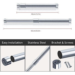 2PCS Small Closet Poles for Hanging Clothes, 2 Pack Stainless Steel Closet Pole, Adjustable Closet Hanging Rod for Wardrobes 15.7-25.6inch (15.7-25.6inch)