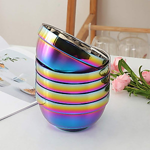 Large Rainbow 304 Stainless Steel Bowl Set of 4, Double-Walled Heat Insulation Anti-Scalding Kitchen Soup Bowls, Drop Resistance Children Bowl Salad Bowl Set for Mixing (5.1 Inches Diameter)