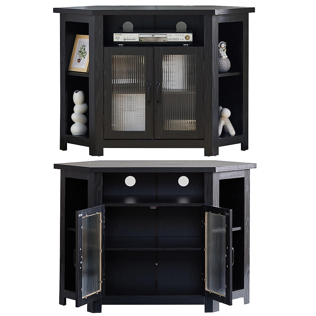 weselon Corner TV Stand for TVs up to 48 Inch, Media Entertainment Center with Storage Shelves and 2 Doors, Console Table Buffet Cabinet for Living Room Bedroom