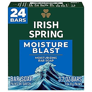 Irish Spring Bar Soap for Men, Moisture Blast, 3.7 Oz, 24 Pack