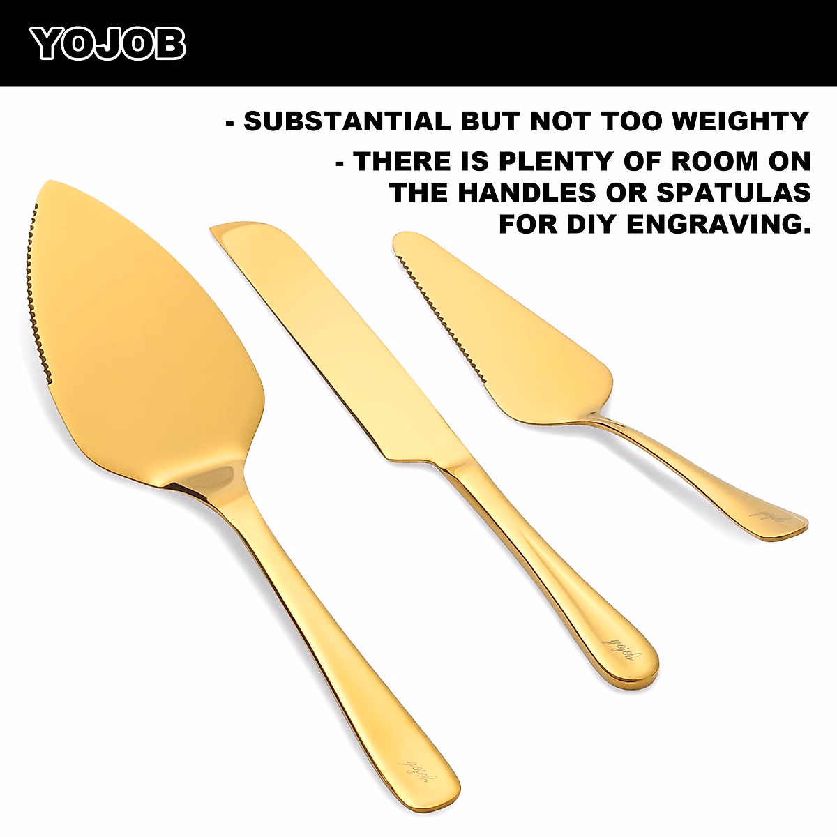 YOJOB Wedding Cake Knife and Server Set, Simple Style Cake Cutting Set, Pastry Pie Server for Wedding, Birthday, Parties, Events (Gold)