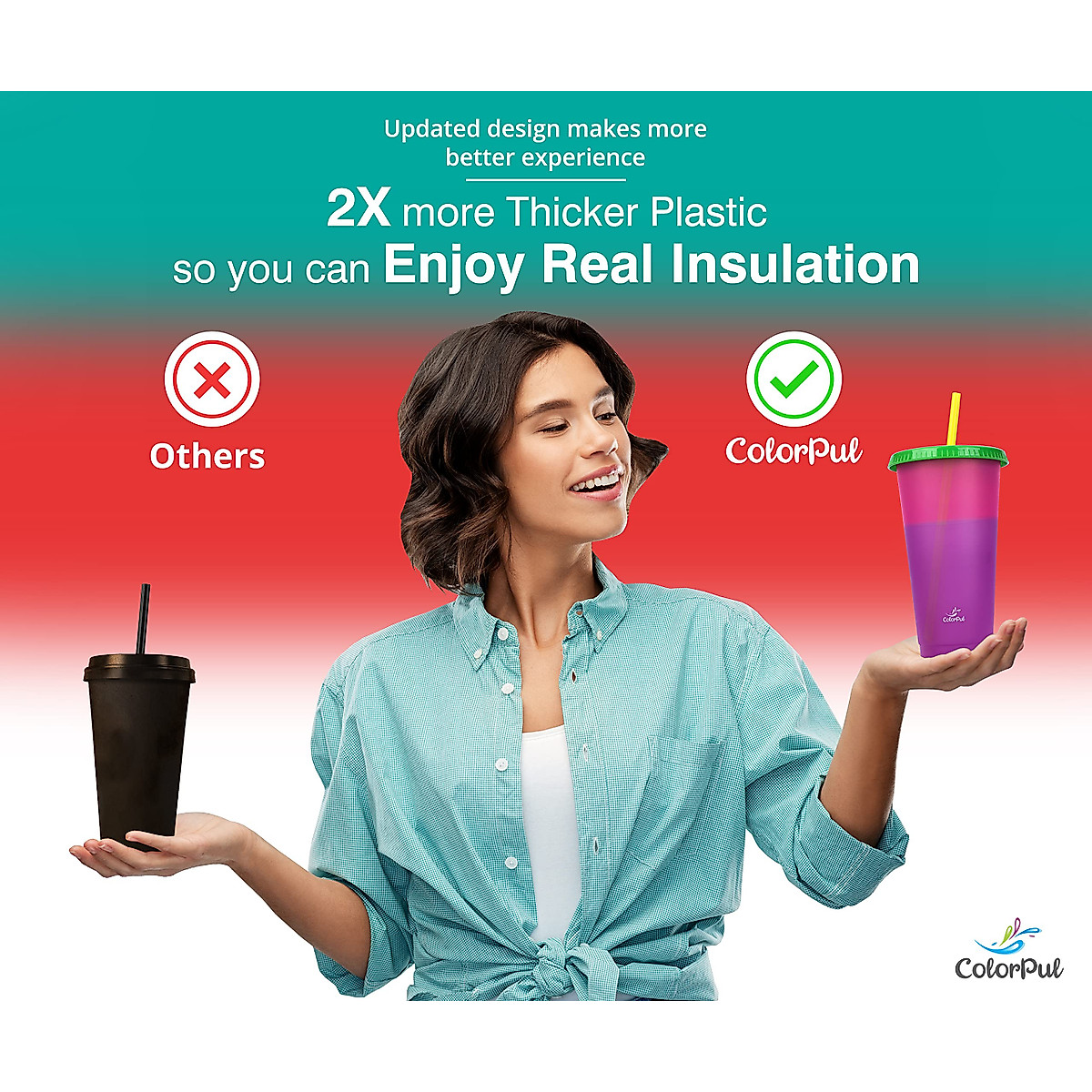 COLORPUL 24oz Plastic Tumblers - 9 Pack Color Changing Cups With Lids and Straws - Reusable Smoothie Cups for Kids