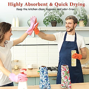 Maxdot 4 Rolls 48 pcs Reusable Paper Towels Roll Washable Cotton Flannel kitchen Towels Absorbent Paperless Cloth Towels with Cardboard Replacement Alternative Towel for Kitchen Cleaning Housekeeping