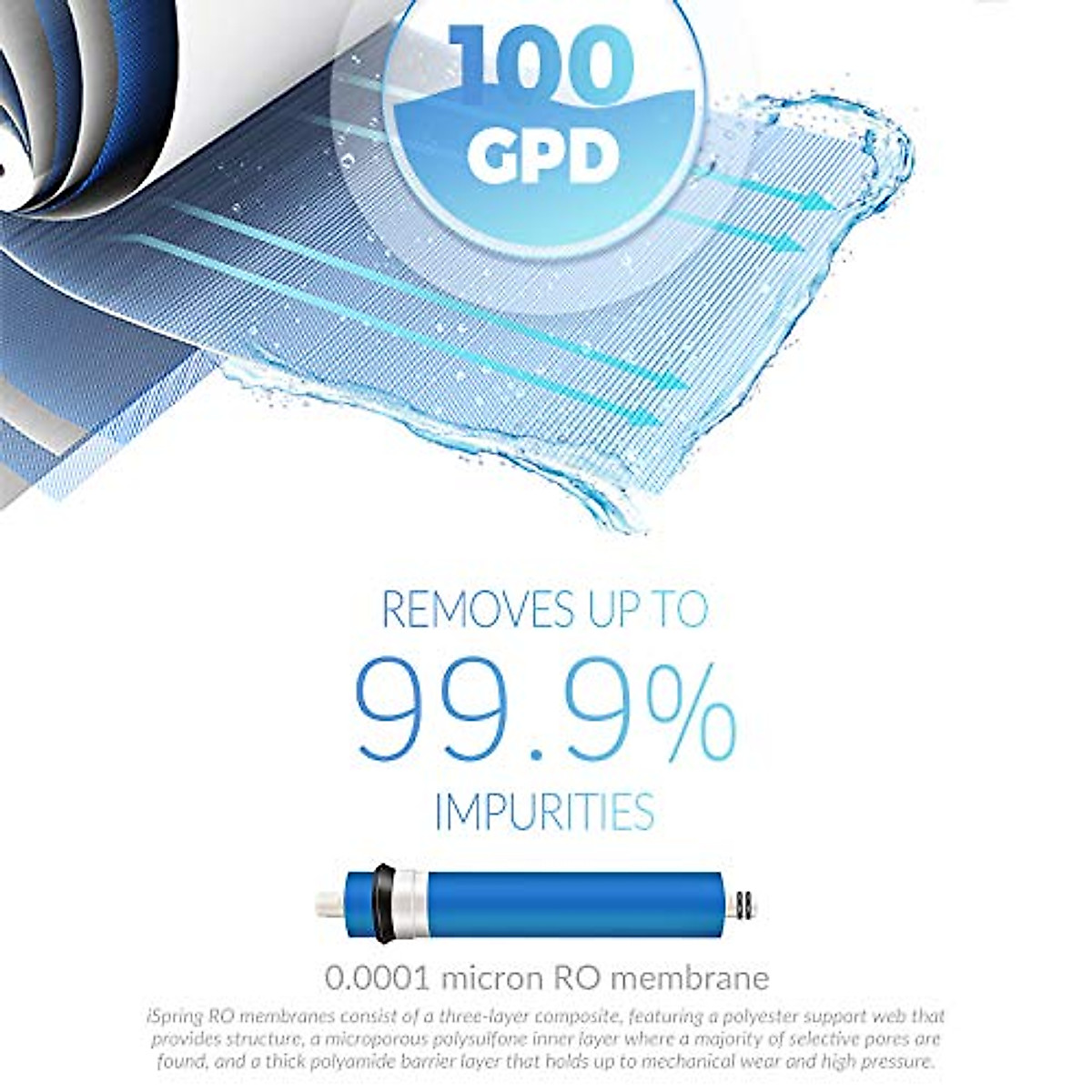 iSpring RCC100P High Capacity 5-Stage Under Sink Water Filter Reverse Osmosis RO Drinking Water Filtration System, 100 GPD, Performance-boosted