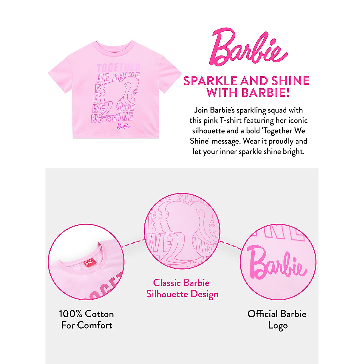 Barbie Tshirt Girls | Cotton Girls Summer Tops Girls Short Sleeve Shirt | Pink 10