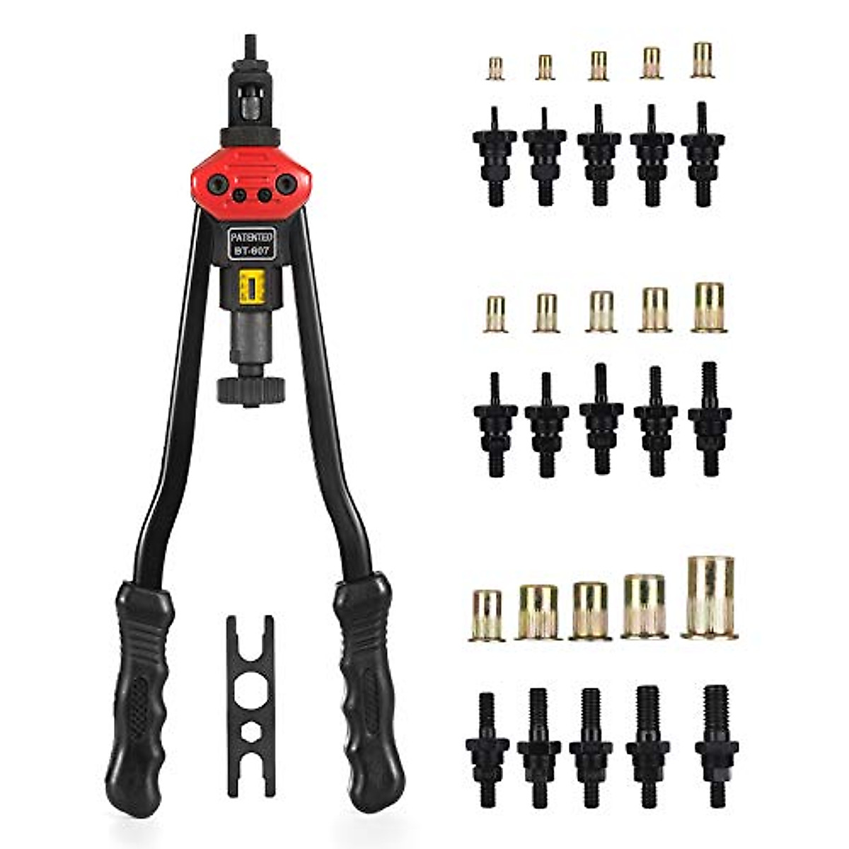 AIUITIO 16" Rivet Nut Tool, Rivnut Tool Kit with 15 Metric and SAE Mandrels, Nutsert Rivet Tool Set with 150Pcs Rivnuts