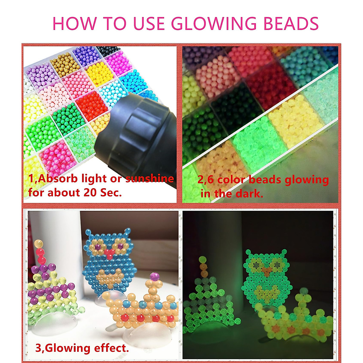 Vytung Water Fuse Beads Kit-3600 Beads 24 Colors(6 Glow in Dark) Mega Bead Refill Beads for Kids Beginners Activity Pack(3600 Beads Refill Pack))