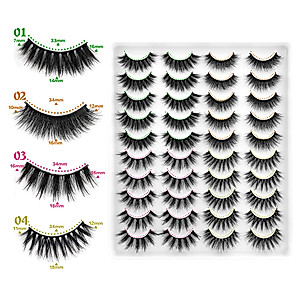 Lanflower Fake Eyelashes Natural Look Dramatic 3D Lashes Pack Faux Mink 20 Pairs 4 Styles