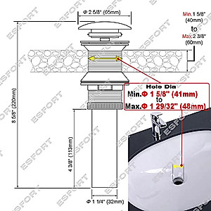 ESFORT Pop Up Sink Drain without Overflow, Bathroom Sink Pop Up Assembly Vessel Sink drain, Brushed Gold