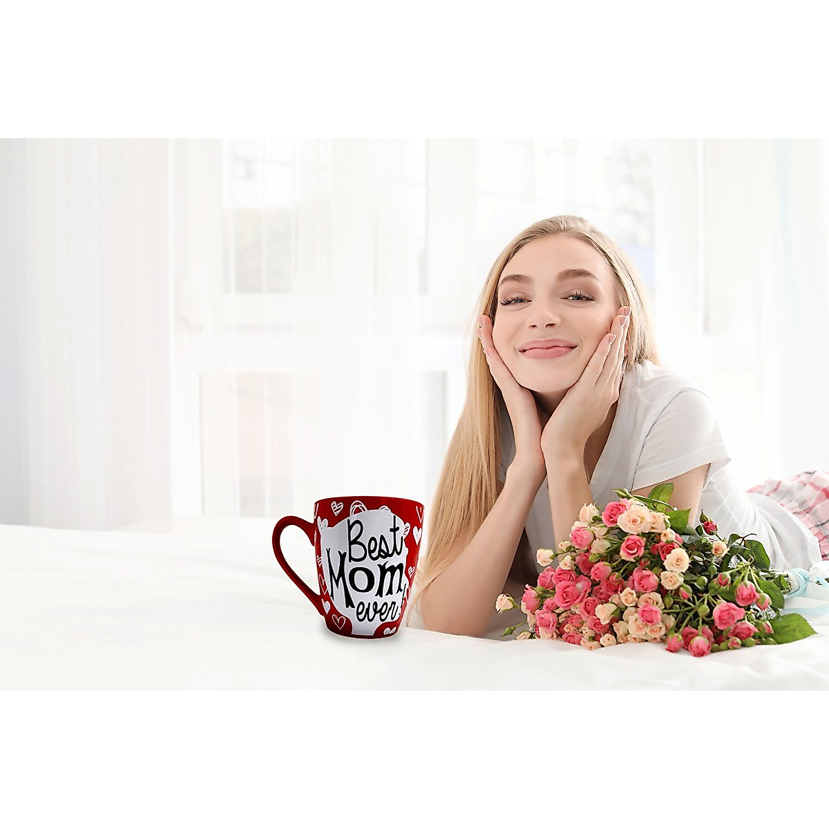 KINREX Best Mom Ever Mug – Valentines Day Gifts Mothers Day Gifts Coffee Cup for Women, Mother, Grandmother, Parent, Gift for Christmas, Birthday, Thanksgiving, Red, 12 oz. Novelty Tea Cups