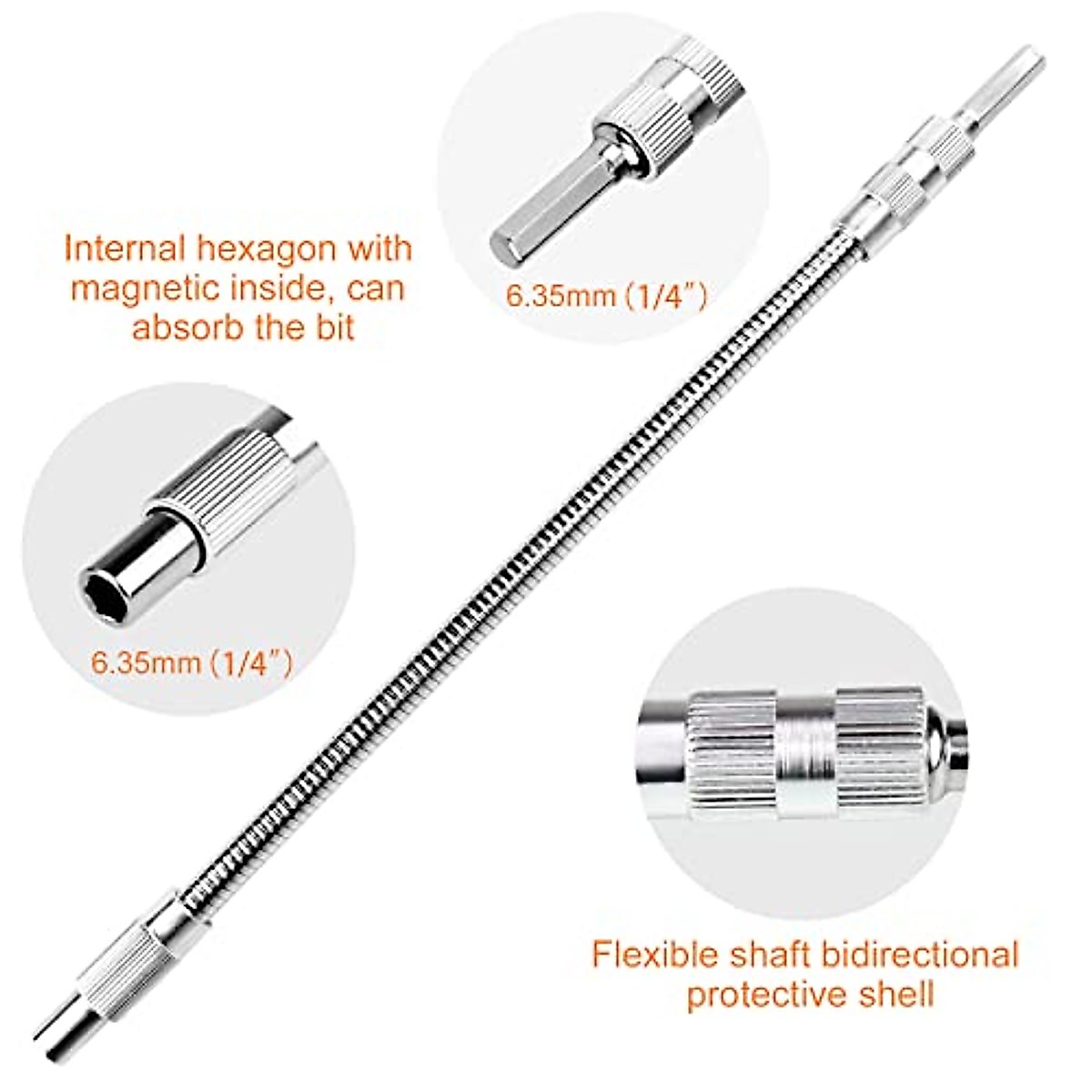 2 PC Flexible Drill Bit Extension - 1/4" Magnetic Hex Soft Flexible Shaft Extension For Drill - 7.9" And 11.8" Quick Change Hex Shank Flex Drill Bit Extension For Furniture, Computer Chassis, Cabinets