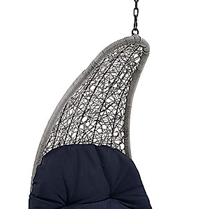 Modway EEI-4589-LGR-NAV Landscape Wicker Rattan Outdoor Patio Porch Chaise Lounge Hanging Swing Chair, Light Gray, Navy