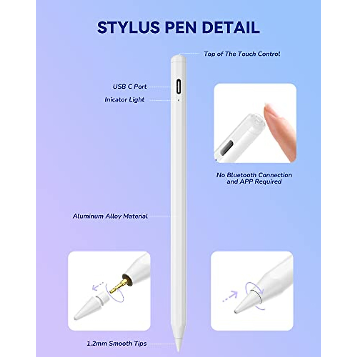 Stylus Pen for iPad with Palm Rejection, Tilt Sensitivity, ZVFBC iPad Pencil for Touch Screens Compatible with iPad Air 3rd/4th/5th, iPad Pro 11/12.9 inch, iPad 6th/7th/8th/9th/10th, iPad Mini 5th/6th