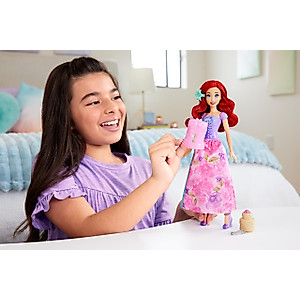 Mattel Disney Princess Ariel Fashion Doll Set, Spin & Reveal with 11 Surprises Including 5 Accessories, 5 Stickers & Play Scene, Inspired by Movie