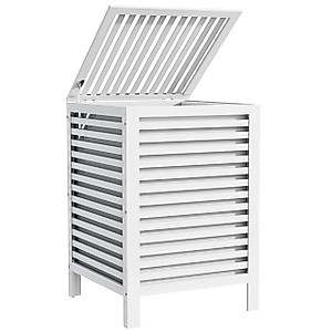 Laundry Hamper with Lid, 120 L Large Double hampers for laundry, Bamboo Two section divided Clothes Basket sorter for Bathroom, Bedroom with Removable Liner Bags,White