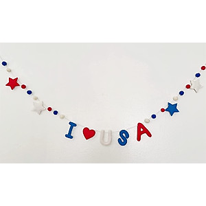 Awesome Bros Craft Handmade 4th of July Decorations American Independence Day Party Banner Felt Ball Garlands White Blue and Red Pom Pom Ball Felt Letters Garlands(4th of July Garland)
