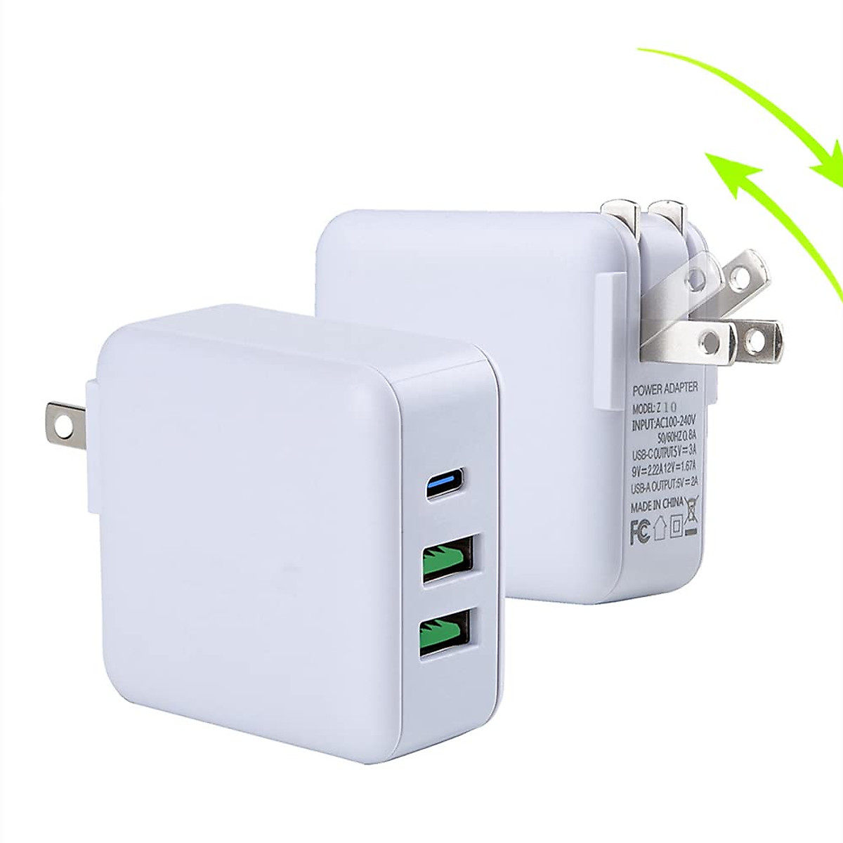 USB C Charger, 40W 3-Port Foldable Fast Charger PD Power Multiport Adapter Block for iPad, iPhone 15/14/13/12/11 Max Mini, Pixel Samsung Galaxy,Tablet, MacBook and More…