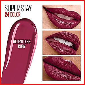 Maybelline Super Stay 24, 2-Step Liquid Lipstick Makeup, Long Lasting Highly Pigmented Color with Moisturizing Balm, Relentless Ruby, Ruby Red, 1 Count