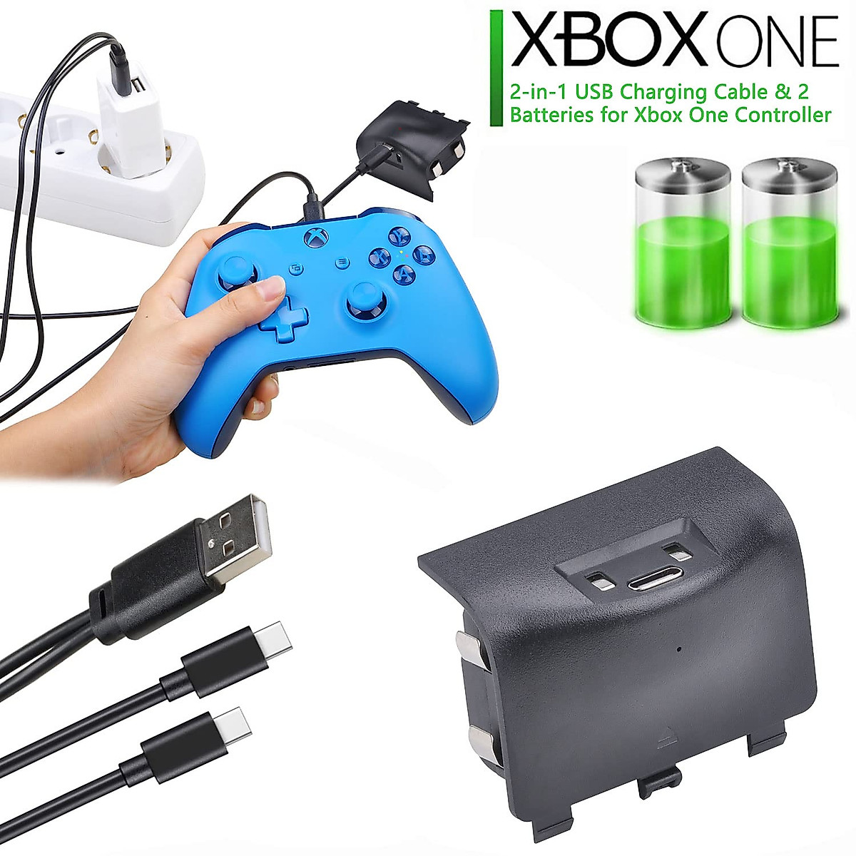 Battery Pack for Xbox Series X|S, Tectra 2-Pack Controller Battery for Xbox Series X, Xbox Series S with Charging Cable
