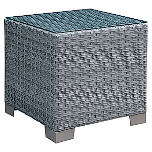 Home Square Condor Rattan Glass Top Patio End Table in Gray - Set of 2
