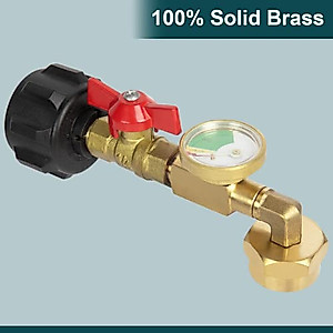 GASPRO Upgraded Propane Refill Adapter with Valve and Gauge, Fill 1 lb Bottles from 20 lb Tank, 90-Degree Elbow Design, Easy to Use, Solid Brass