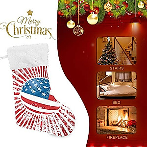 Kigai Christmas Stockings American Flag Stripe Large Candy Stockings Stuffers Kids Cute Xmas Sock Decorations 1PC for Home Holiday Party 12" x18"
