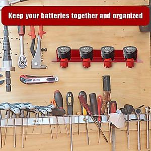 2Pcs Battery Holder for Milwaukee M12, Wall Mount Battery Storage for 4Pcs Batteries, Metal Battery Holder Organizers M12 Packout Accessories(Red)