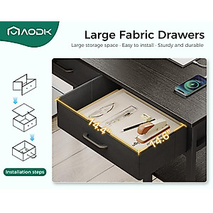 AODK 48 Inch Gaming Desk with Fabric Drawers & Power Outlets, Computer Desk with Storage Shelves & CPU Stand, Gamer Table, Writing Study Desk with Type-C & USB, Small Desk for Bedroom, Black