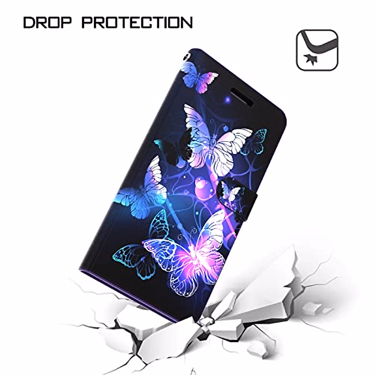 EnCASEs Wallet Case with Hand Strap for Samsung A53 5G,PU Leather Clip Flip Phone Case Cover with ID Card,Credit Card Pocket Holder (Stand Feature),Purple Butterfly Case for Samsung Galaxy A53 5G 2022