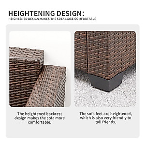 Valita 3-Seat Patio PE Wicker Couch Furniture Outdoor Brown Rattan Sofa with Washable Peacock Blue Cushions