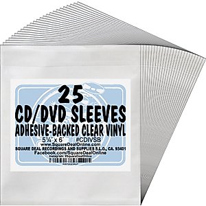 (25) Adhesive Backed Clear Sleeves for CDs or DVDs #CDIVSB