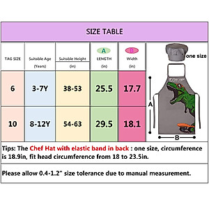 MHJY Kids Apron and Chef Hat for Boys Dinosaur Child Aprons with Pockets,Adjustable Apron for Cooking Baking Painting 3-12 Years