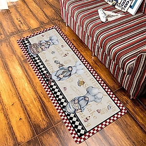 Chef Gnomes Antifatigue Kitchen Bath Door Mat Cushioned Runner Rug,Washable Welcome Floor Sink Mat,Fat Chef Kitchen Decor and Accessories Checkered Black White Red Plaid Comfort Doormat,24"x36"