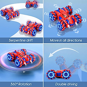 Beiqiden Spider Remote Control Car for Boys 4-6,360° Rotating Double-Sided Rechargeable RC Stunt Cars with Cool Headlights,2.4Ghz 4WD Off-Road Racing Cars for Kids Age 4 5 6 7 8 9 10 11 12 (Red1)