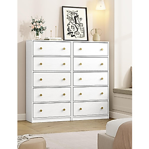 Nicehill White Dresser for Bedroom with 5 Drawers, Fabric Dresser Storage Tower, Chest of Drawers for Closet, Living Room, Hallway, Entryway, Woodeen Dresser（White）