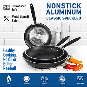 Granitestone 3 Piece Nonstick Frying Pan Set, 8”, 10” & 12” Nonstick Mineral and Diamond Triple Coated Frying Pans, Nonstick Skillet Set, Omelet Pan, PFOA Free, Dishwasher Safe, Cool Touch Handle