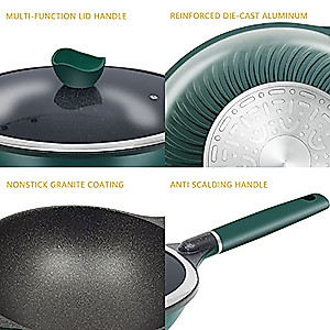 MEGOO Kitchenware cookwear Non Stick Wok Pan With Lid,(PFA,PFOA Free),Frying Wok Pan Suitable For Induction,Gas Cooktops,Ceramic And Electric Stove (Aluminium, 12 Inch)