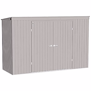 Arrow Shed Elite 10' x 4' Outdoor Lockable Steel Storage Shed Building with Pent Roof, Cool Grey