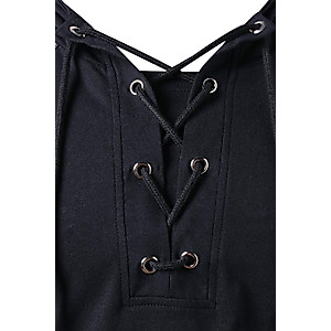 Iivos Men's Knight Drawstring Lace Up Pullover Hoodie Steampunk Long Sleeve Hooded Sweatshirt Black