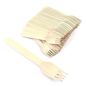Sihuuu Disposable Wooden Forks, Natural Birch Wood Forks, Cutlery Taster, Green Plain Forks(100 PCS)