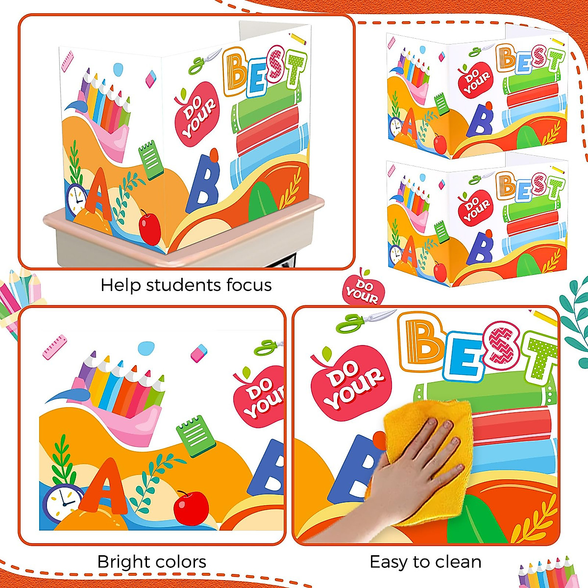 48 Pack Privacy Boards for Students Classroom Shields Cardboard Desk Dividers Trifold Test Privacy Folders Desk Partition Panel with Motivational Messages for Home School Supplies (Stylish Style)