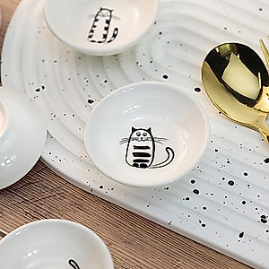 SOCOSY Super Cute Cat Ceramic Sauce Dish/Seasoning Dish/Sushi Soy Dipping Bowl/Appetizer Plates/Serving Dish for Kitchen Home(Set of 6)