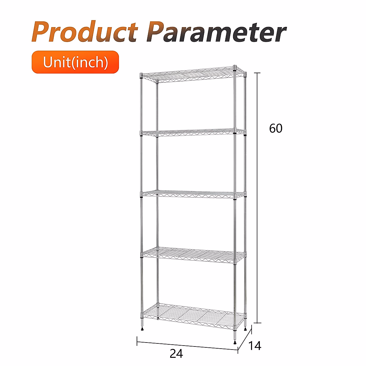 FDW Shelves,Wire Shelving Utility Storage Shelves Shelving Unit NSF Certified Height Adjustable Metal 5 Tier Shelves Easy Assembly 24" L x 14" W x 60" H,Chrome