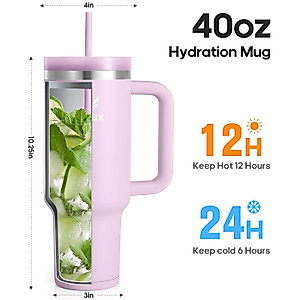 Gedux 40oz Tumbler With Handle, 2-IN-1 Leak Proof Lid (Straw/Flip), Insulated Water Bottle, Stainless Steel Tumbler with Non-Slip Silicone, Wide Mouth Travel Mug Cupholder Friendly Dishwasher Safe