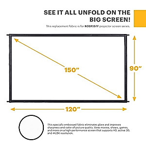 KODAK 150” Replacement Projector Screen | Fast Fold High Contrast White Projection Backdrop for Outdoor & Indoor Movies in Front Projection | Easy Clean Glare Proof, Wrinkle Free Fabric