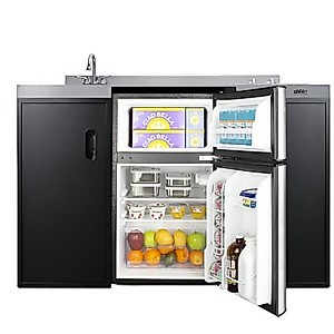 Summit Appliance CK55ADASINKR 54” Wide All-in-One Kitchenette in Black with a 2-Burner 115V Cooktop, 2-Door Refrigerator-Freezer, Sink, and Large Storage Cabinet (SINKR)