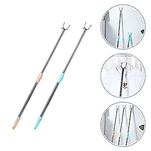 Cabilock 2pcs Telescope Clothes Reach Stick Adjustable Clothes Reaching Pole Retractable Clothesline Rod for Indoor or Outdoor Use