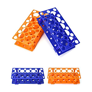 QWORK Plastic Test Tube Rack, 4 Pack Centrifuge Tube Rack Laboratory Holder for 10ml / 15ml / 50ml, 2 Blue and 2 Orange